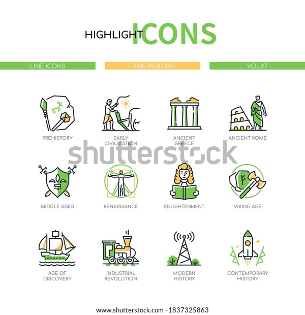 Vektor Stok Time Periods Line Design Style Icons (Tanpa Royalti ...