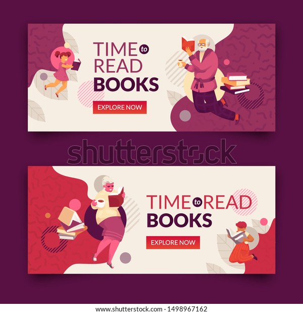 Time Read Books Banner Set Modern 스톡 벡터(로열티 프리) 1498967162