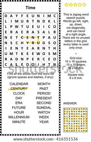 Time Themed Zigzag Word Search Puzzle Stock Vector (Royalty Free ...