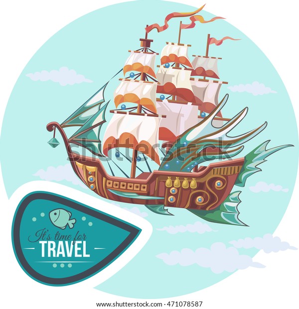 Time Travel Vector Illustration Flying Ship Stock Vector (Royalty Free ...