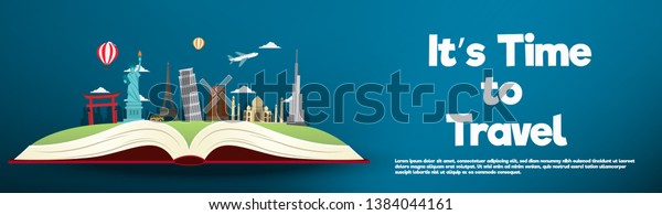 Time Travelopen Book Landmarks Travelling Vector Stock Vector (Royalty ...