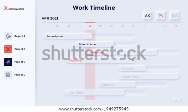 Timeline diagram with horizontal bars and project completion indication ...