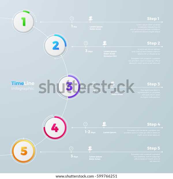 Timeline Infographic Colored Numbers Steps On Stock Vector (Royalty ...