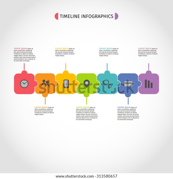Timeline Infographics Color Horizontal Puzzle Template Stock Vector ...