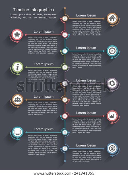 Timeline Infographics Design Template Nine Elements Stock Vector ...