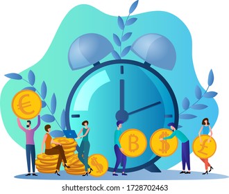 Timemanagementpeople Work Money Background Clockflat Vector Stock ...