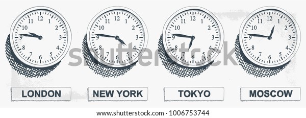 Timezone Business Clock Hand Drawn Illustration Stock Vector (Royalty ...