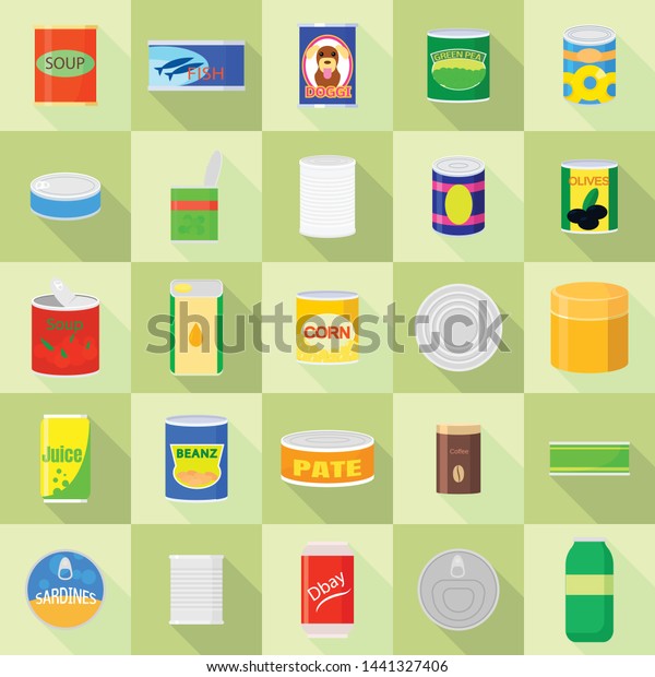 Tin Can Icons Set Flat Set Stock Vector (Royalty Free) 1441327406 ...