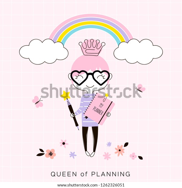 Tiny Cartoon Happy Planner Girl Pink Stock Vector (Royalty Free ...