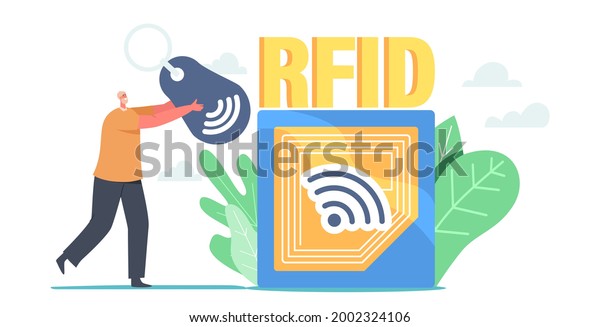 Tiny Male Character Carry Huge Rfid Stock Vector (Royalty Free ...