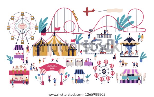 Tiny People Amusement Park Various Attractions Stock Vector (Royalty ...