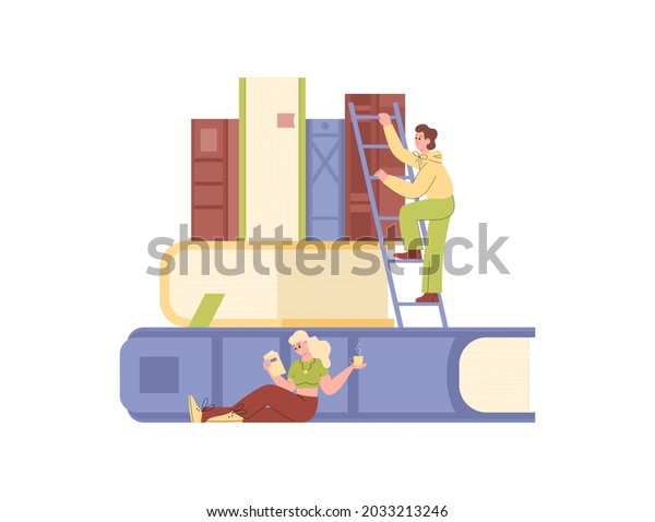 Tiny People Cartoon Characters Against Backdrop Stock Vector (Royalty ...