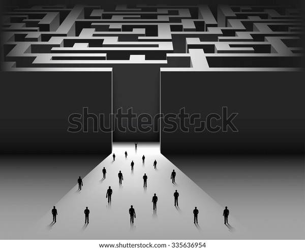 Tiny People Entering Maze Vector Illustration: vector de stock (libre ...