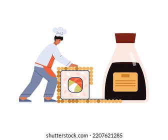 Tiny Sushi Cook Cartoon Character Preparing Stock Vector (Royalty Free ...