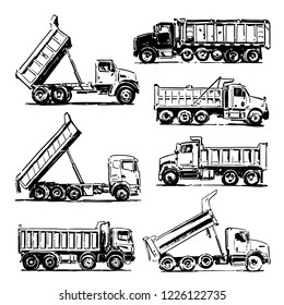 Tipper Trucks Set Hand Drawn Illustration Stock Vector (Royalty Free ...