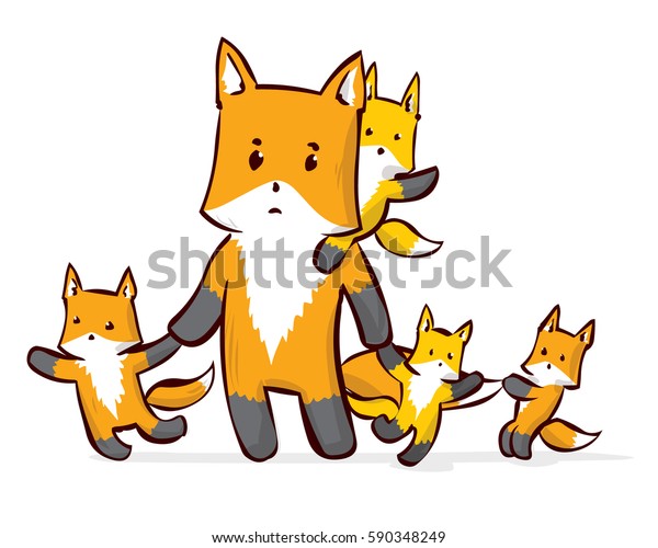 Tired Dad Fox Little Cute Foxes Stock Vector (Royalty Free) 590348249 ...