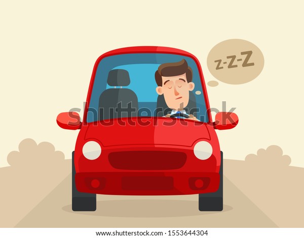 Tired driver fell asleep at the wheel. Sleeping driver, emergency ...