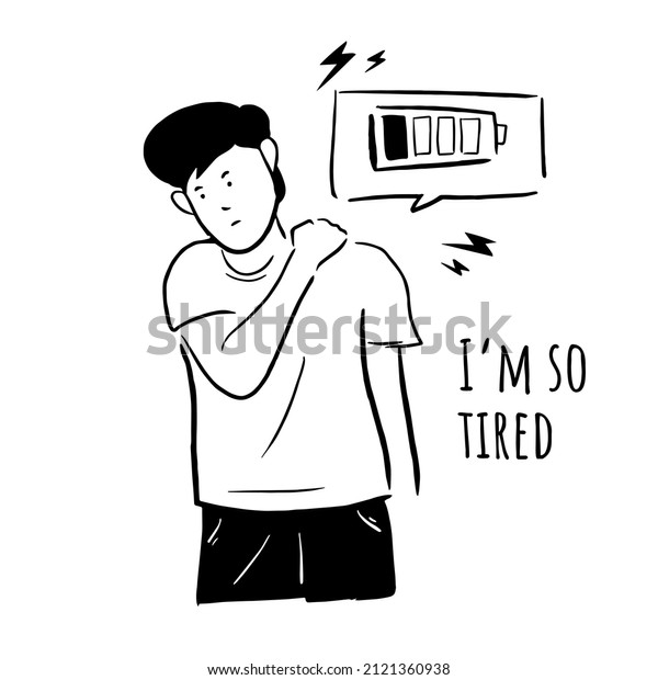 Tired Man Looking Exhausted Concept Illustration Stock Vector (Royalty ...