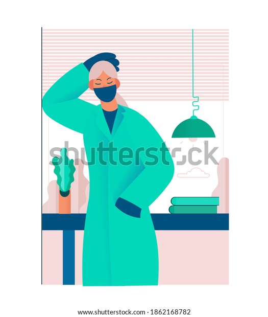 Tired Overworked Doctor Nurses Her Office Stock Vector (Royalty Free ...