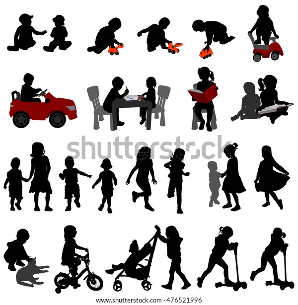 Toddlers Kids Silhouettes Collection Vector Stock Vector (Royalty Free ...