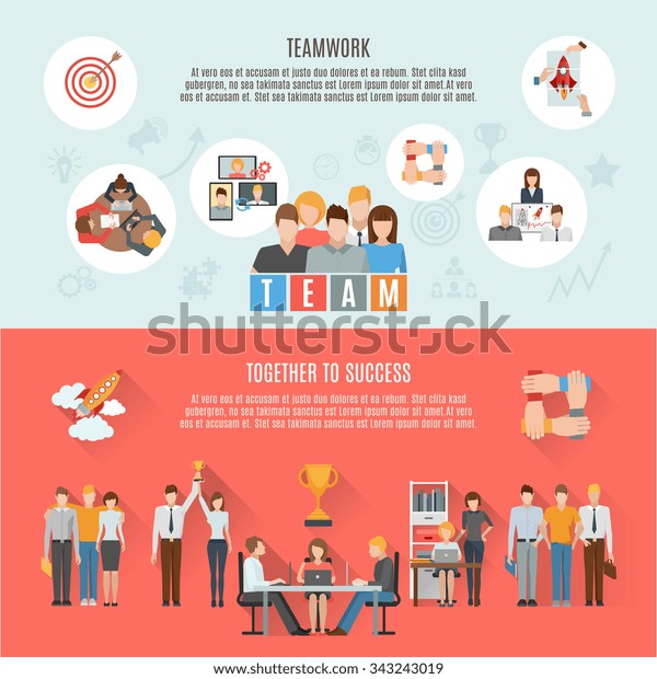 Together Success 2 Flat Horizontal Banners Stock Vector (Royalty Free ...
