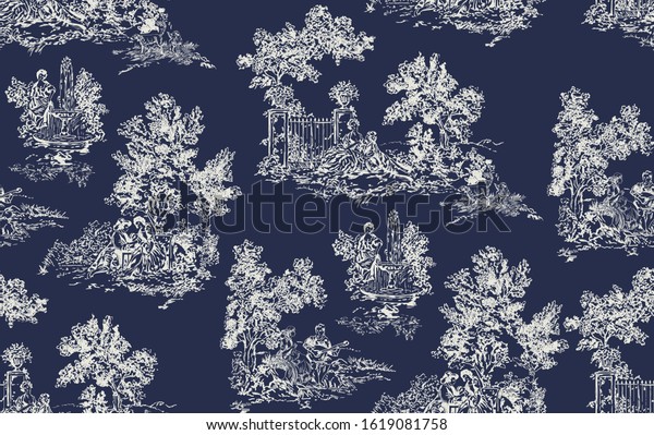 Toile De Jouy Vector Seamless Pattern 库存矢量图（免版税）1619081758 | Shutterstock