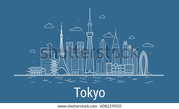 Tokyo City Line Art Vector Illustration Stock Vector (Royalty Free ...