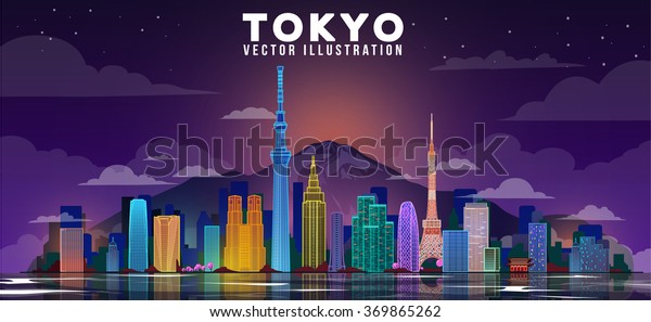 Tokyo City Night Skyline Vector Illustration Stock Vector (Royalty Free ...