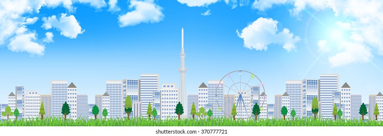 Tokyo Tree Landscape Background Stock Vector (Royalty Free) 370777721 ...