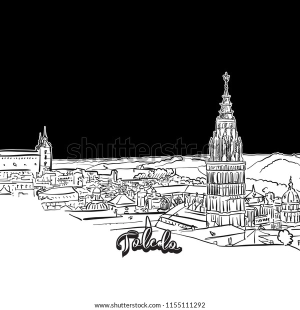Toledo Skyline Outline Vector Drawing Skyline Stock Vector (Royalty ...