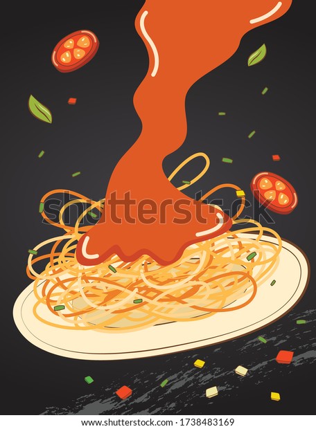 Tomato Sauce Splash On Spaghetti Dish Stock Vector (Royalty Free ...
