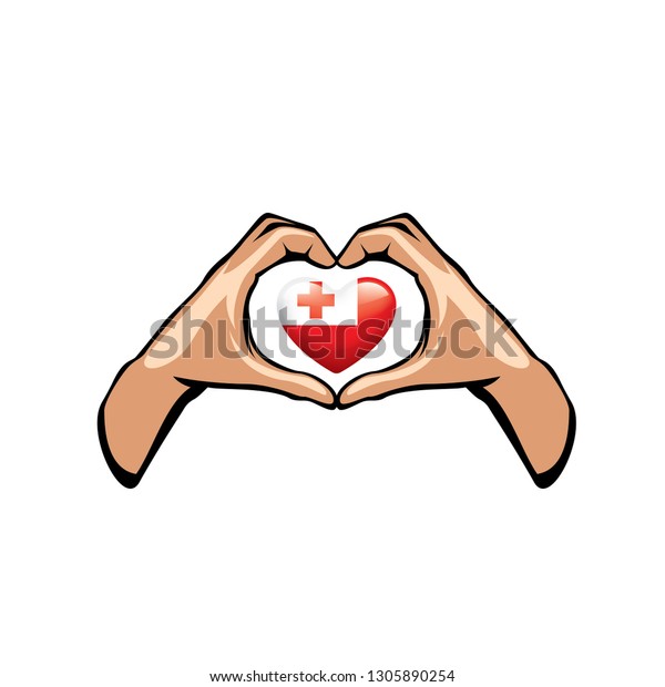 Tonga Flag Hand On White Background Stock Vector (Royalty Free ...