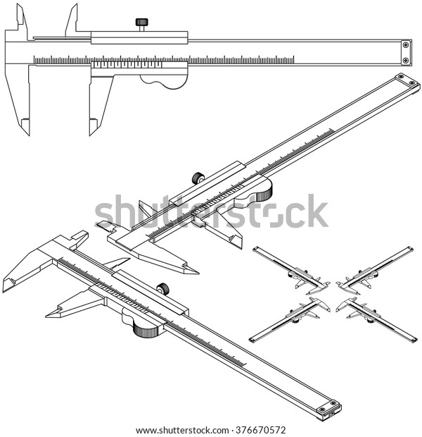 Tool Calipers Trammel Line Drawing Isometric Stock Vector (Royalty Free ...