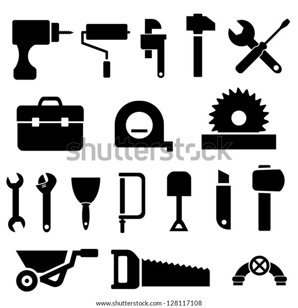 Tool Hardware Icon Set Black: vector de stock (libre de regalías ...