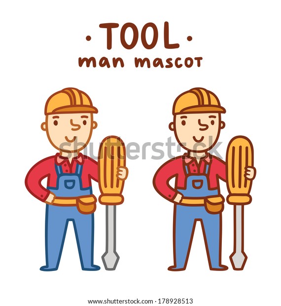 Tool Man Mascot Two Outline Variations Stock Vector (Royalty Free ...
