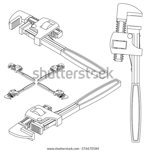 Tool Pipe Wrench Line Drawing Isometric Stock Vector (Royalty Free ...