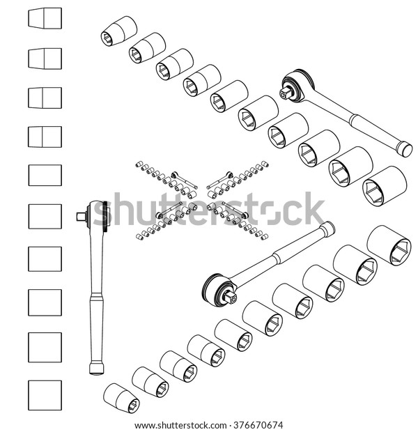 Tool Wrench Set Line Drawing Isometric Stock Vector (Royalty Free ...