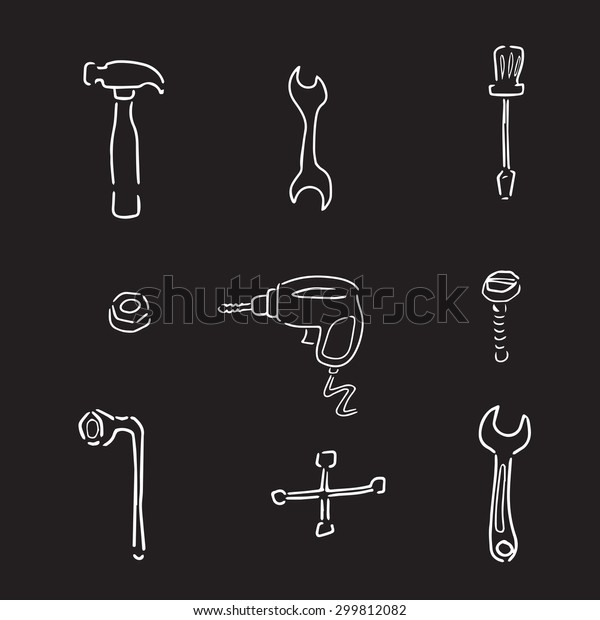 Toolbox Equipment Drawing Icons Set Stock Vector (Royalty Free) 299812082