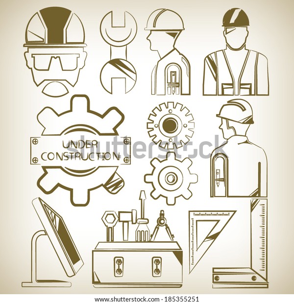 Tools Civil Engineering Icons Set Stock Vector (Royalty Free) 185355251