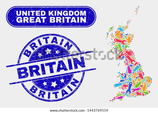 Tools Great Britain Map Blue Britain Stock Vector (Royalty Free ...