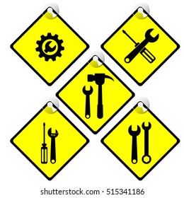 Tools Icon Set Warning Yellow Tag Stock Vector (Royalty Free) 515341186 ...