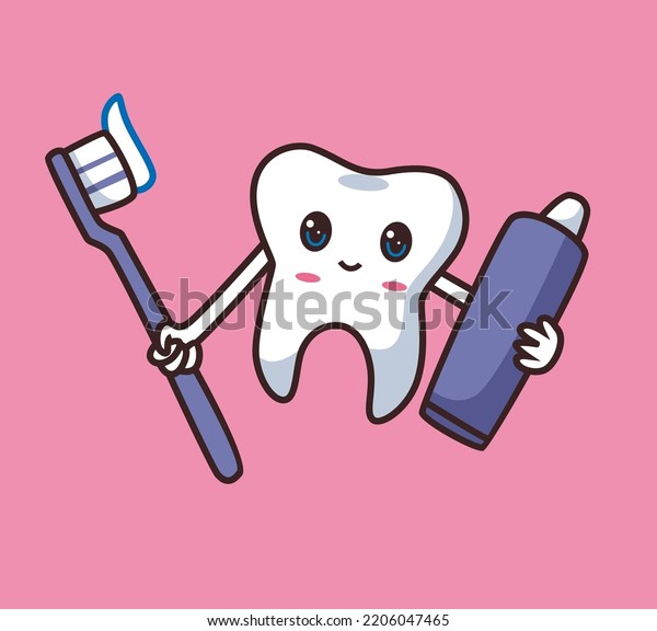 Tooth Character Brings Toothbrush Toothpaste Cartoon Stock Vector ...
