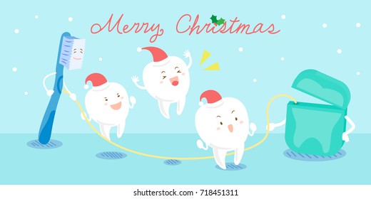 Tooth Christmas On Blue Background Stock Vector (Royalty Free) 718451311
