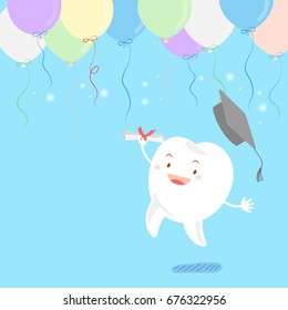 Tooth Takes Graduation Hat On Blue Stock Vector (Royalty Free ...