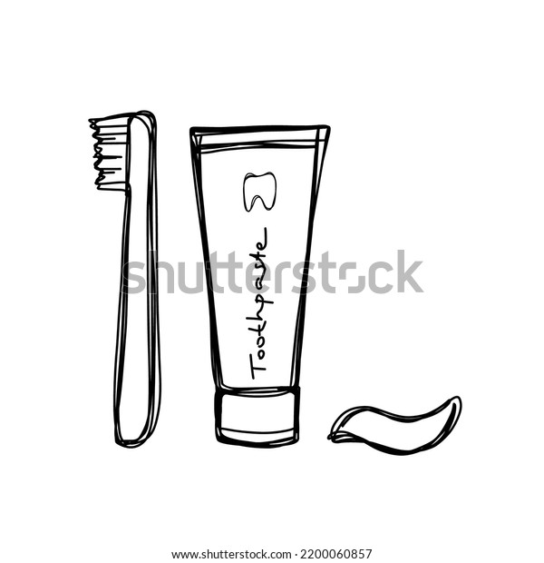 Toothbrush Toothpaste Sketch Style Vector Items Stock Vector (Royalty ...