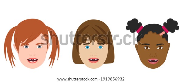 Toothless Girls Different Nations Primary Teeth Stock Vector (Royalty ...