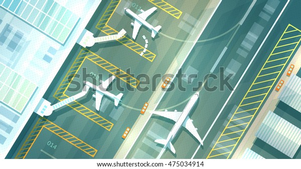 Top Down View Airport Terminal Runways Stock Vector (Royalty Free ...