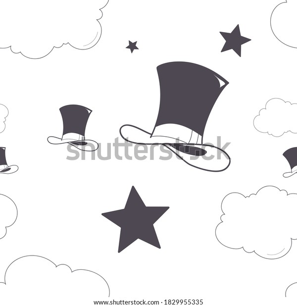 Top Hat Stars Clouds Repeating Pattern Stock Vector (Royalty Free ...