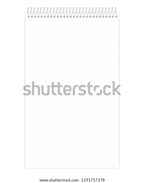 Top spiral dot grid notebook, realistic vector mockup. Wire bound legal ...