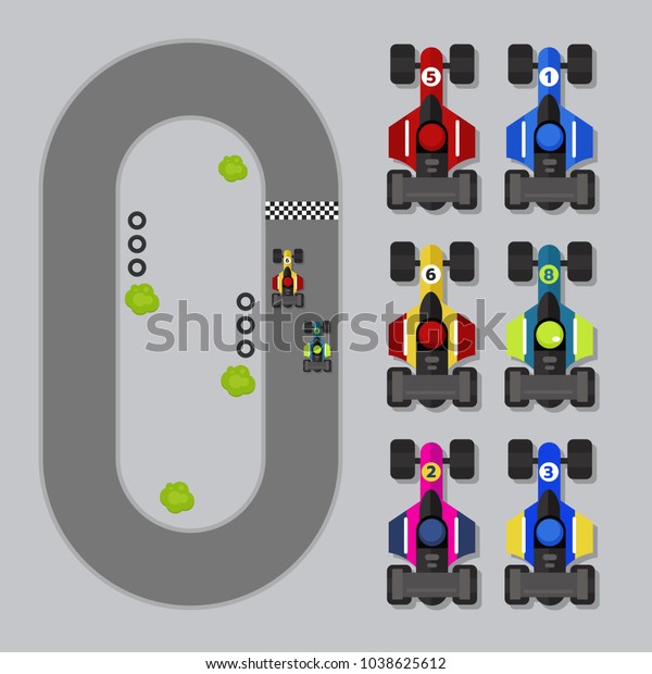 Top view 2D Game asset formula one, isolated and road, for traffic or ...